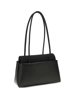 Prada Leather Shoulder Bag With Enameled Triangle Logo - Black