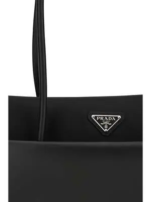 Prada Leather Shoulder Bag With Enameled Triangle Logo - Black