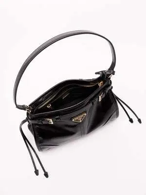 Prada Leather Shoulder Bag With Enameled Triangle Logo - Multicolor