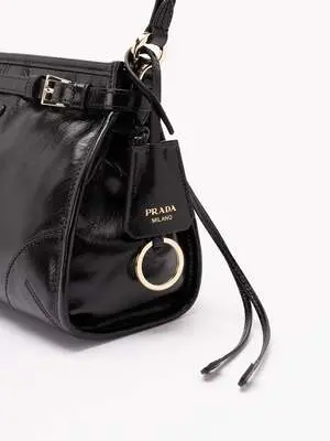 Prada Leather Shoulder Bag With Enameled Triangle Logo - Multicolor
