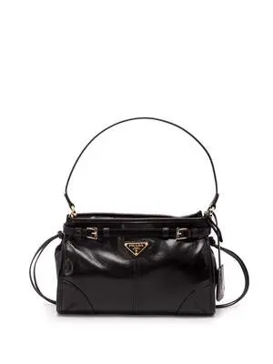 Prada Leather Shoulder Bag With Enameled Triangle Logo - Multicolor