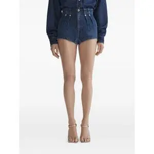 MUGLER Pleated High-waisted Denim Shorts