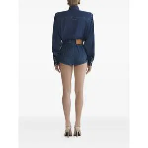 MUGLER Pleated High-waisted Denim Shorts