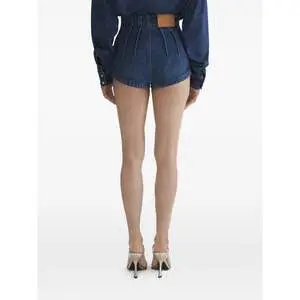 MUGLER Pleated High-waisted Denim Shorts