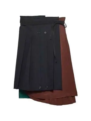 Prada Wool Patchwork Pleated Midi Skirt