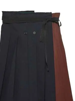 Prada Wool Patchwork Pleated Midi Skirt