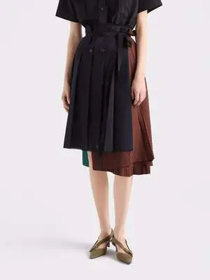 Prada Wool Patchwork Pleated Midi Skirt