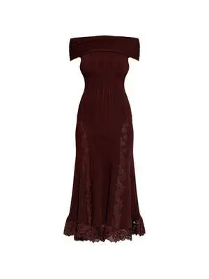 SELF-PORTRAIT Knit Lace Insert Midi Dress - Multicolor