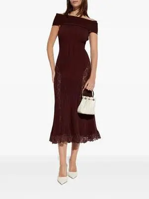 SELF-PORTRAIT Knit Lace Insert Midi Dress - Multicolor