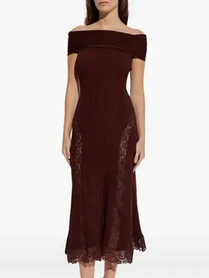 SELF-PORTRAIT Knit Lace Insert Midi Dress - Multicolor