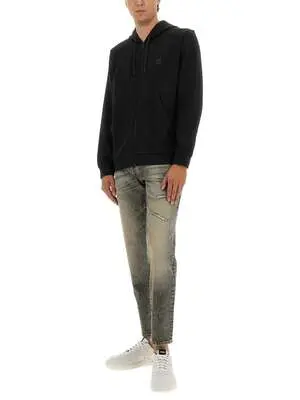BOSS Cotton Zip-up Hoodie With Logo Detail