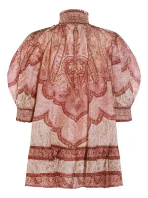 Zimmermann Wanderlust Silk Blouse With Paisley Print And Smocked High Neck