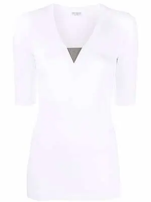 Brunello Cucinelli V-neck Short Sleeve Cotton Sweater