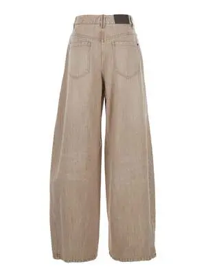 Brunello Cucinelli Beige Denim Balloon Fit Jeans With Back Logo Patch - Multicolor