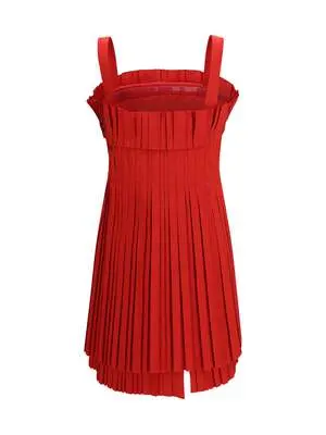 Fendi Short Faille Dress With Asymmetric Hem And Drawstring Waist - Red