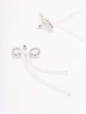 SELF-PORTRAIT Bow Dangle Earrings With Faux Pearls