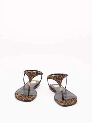 Saint Laurent Cassandra Leopard Print Flat Sandals - Multicolor
