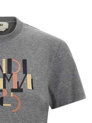 Fendi Roma 1925 Cotton Mélange Jersey T-shirt - Gray