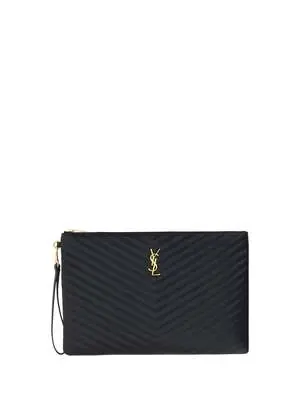 Saint Laurent Quilted Leather Pouch With Gold-tone Logo Applique