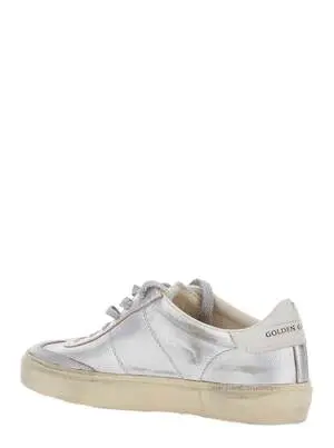GOLDEN GOOSE Metallic Leather Low Top Sneakers With Logo Detailing - Silver