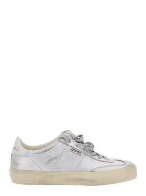 GOLDEN GOOSE Metallic Leather Low Top Sneakers With Logo Detailing - Silver
