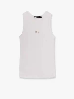 Dolce & Gabbana Ribbed Cotton Top With Dg Crystal Logo