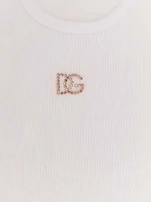 Dolce & Gabbana Ribbed Cotton Top With Dg Crystal Logo