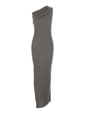 Rick Owens Asymmetric Ribbed Knit Long Dress - Gray