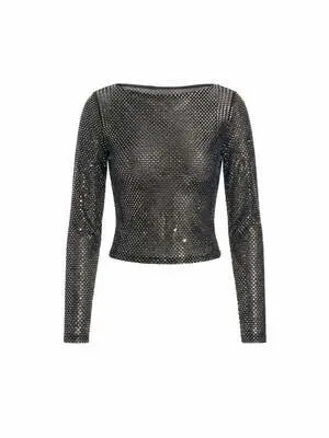 SELF-PORTRAIT Rhinestone Embellished Long Sleeve Top