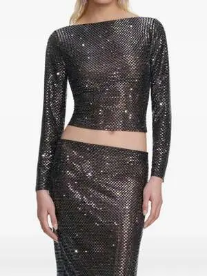 SELF-PORTRAIT Rhinestone Embellished Long Sleeve Top