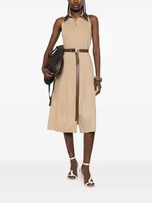 Max Mara Cotton Blend Midi Dress With Embellished Collar