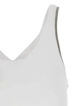 Brunello Cucinelli Cotton V-neck Sleeveless Top With Monile Detail - White