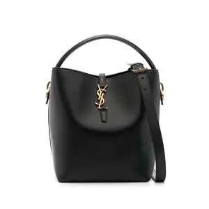 Saint Laurent Calfskin Bucket Bag With Cassandre Logo Plaque - Black