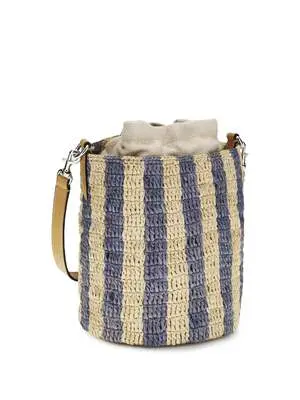 Valentino Garavani Striped Raffia Bucket Bag With Palladium-finish Hardware - Blue