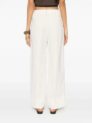 Brunello Cucinelli Viscose And Linen Fluid Twill Cigarette Trousers With Monili - White