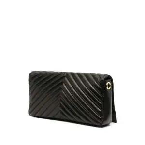 Saint Laurent Quilted Lambskin Shoulder Bag With Monogram Detail - Black