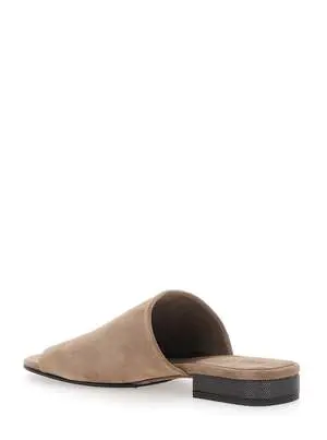 Brunello Cucinelli Beige Suede Sandals With Monile Detail - Multicolor