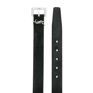 Saint Laurent Calf Suede Logo Plaque Belt