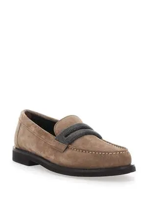 Brunello Cucinelli Suede Loafers With Monile Detail - Multicolor