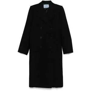 Prada Double-breasted Virgin Wool Coat With Paneling - Black