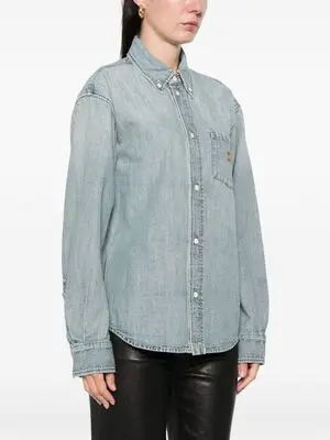 Miu Miu Denim Cotton Shirt With Logo Embroidery - Multicolor