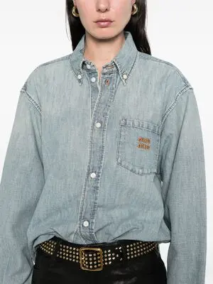 Miu Miu Denim Cotton Shirt With Logo Embroidery - Multicolor