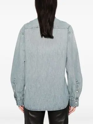 Miu Miu Denim Cotton Shirt With Logo Embroidery - Multicolor