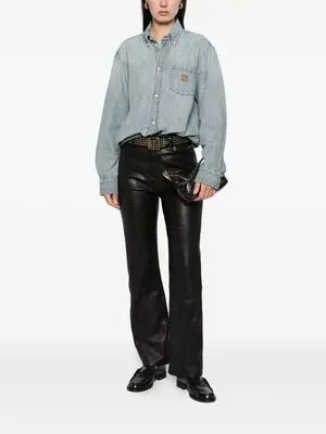 Miu Miu Denim Cotton Shirt With Logo Embroidery - Multicolor