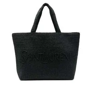Saint Laurent Woven Raffia Tote Bag - Black