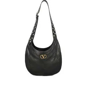 Valentino Garavani Leather Shoulder Bag With Stud Embellishments - Black