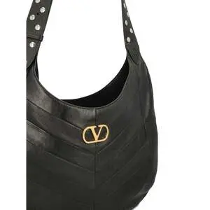 Valentino Garavani Leather Shoulder Bag With Stud Embellishments - Black