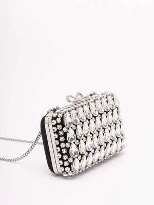 SELF-PORTRAIT Embellished Satin Crystal Clutch Bag