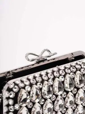 SELF-PORTRAIT Embellished Satin Crystal Clutch Bag