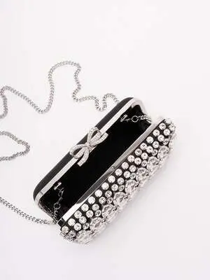 SELF-PORTRAIT Embellished Satin Crystal Clutch Bag